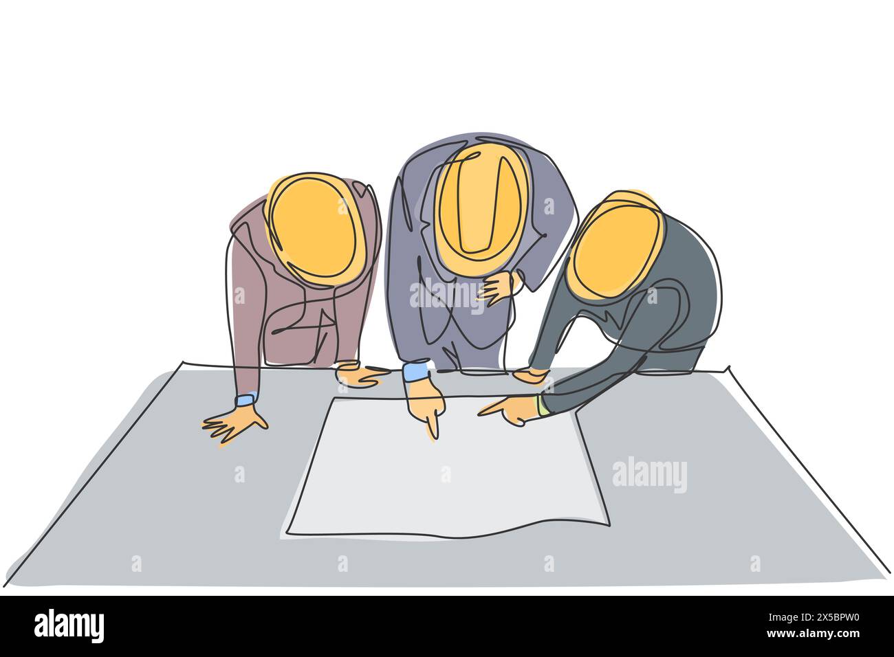 One single line drawing of young architects and manager meeting at ...