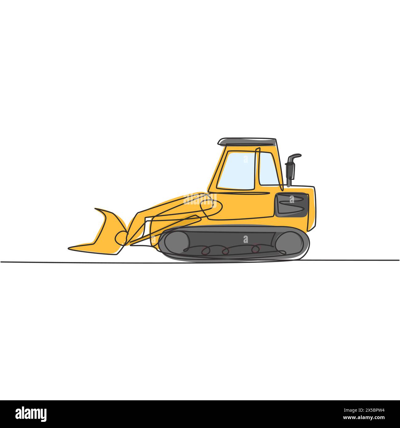 Single continuous line drawing of bulldozer for road repair, business ...