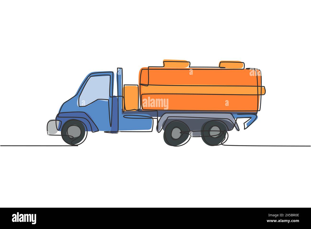 Single continuous line drawing of tanker truck for delivering gasoline ...