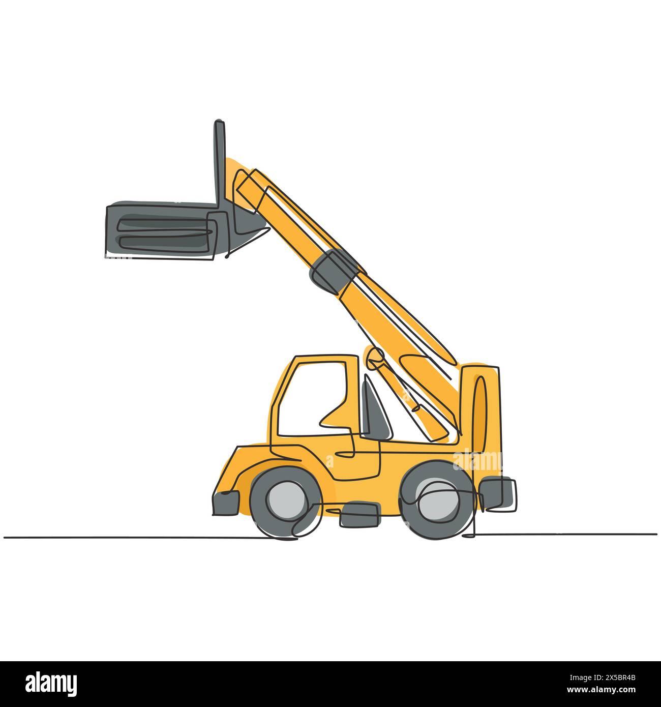 Single continuous line drawing of forklift for loading goods in ...