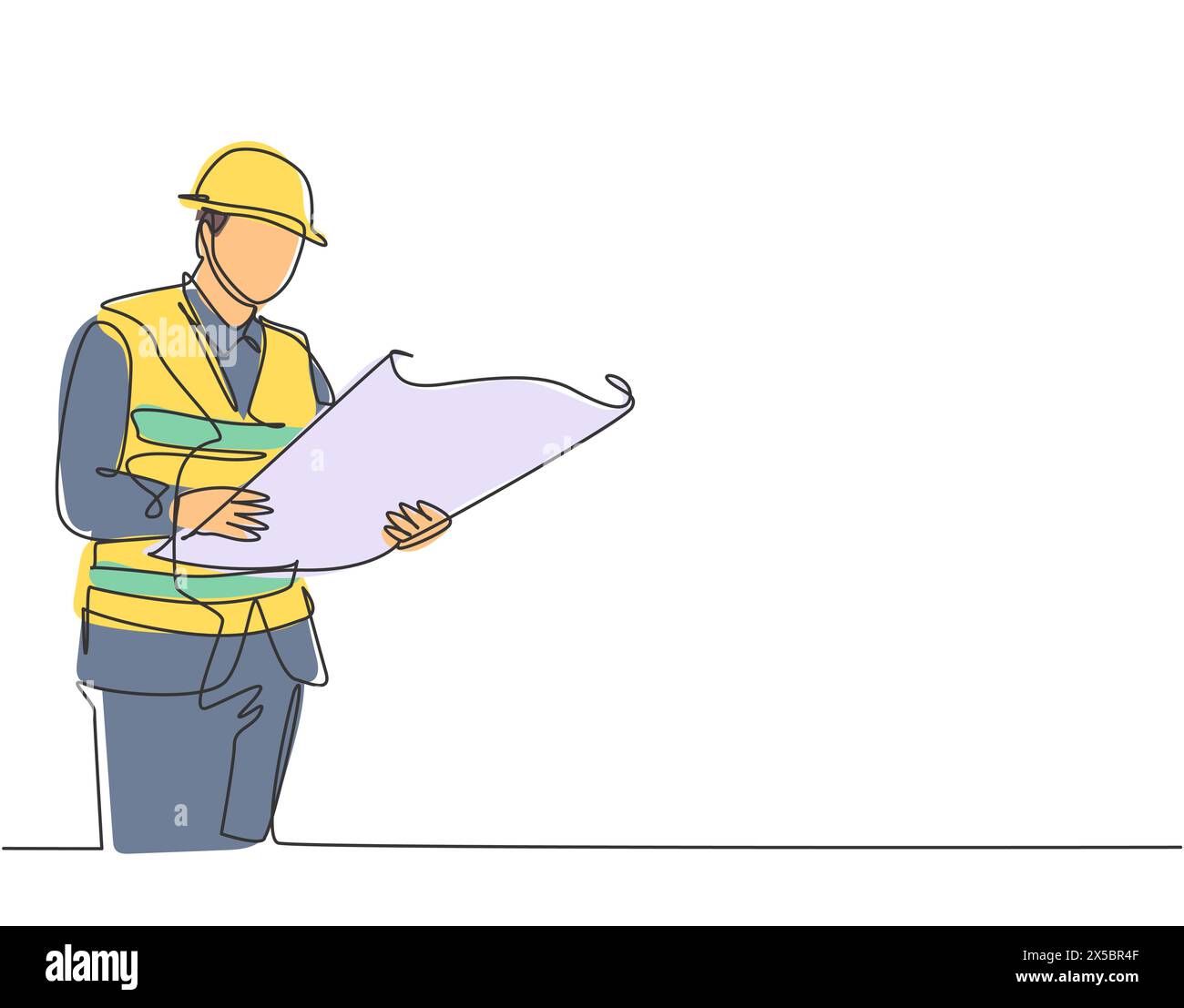 One continuous line drawing of young foreman manager controlling the ...