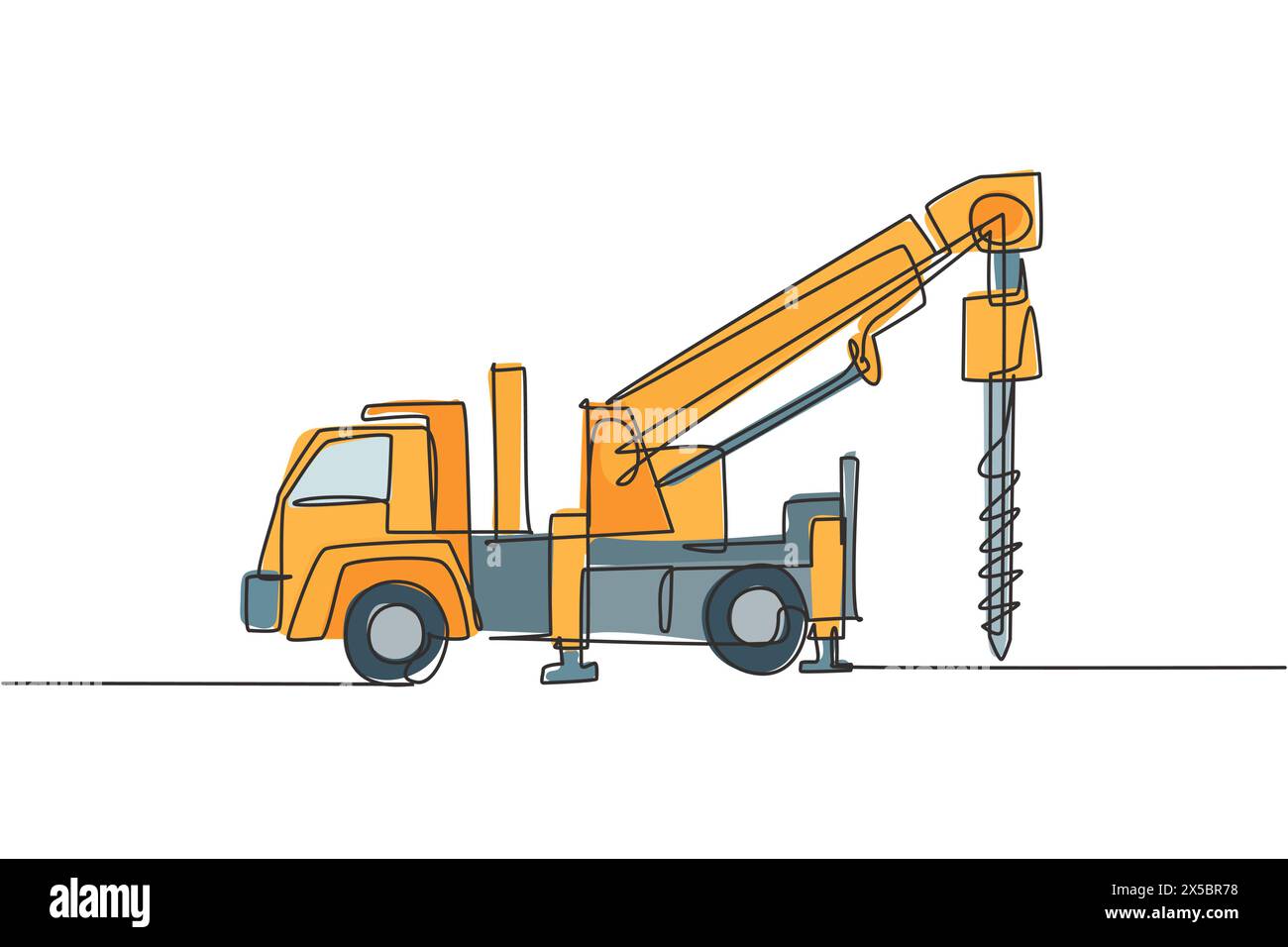 Single continuous line drawing of vehicle driller for drilling soil ...