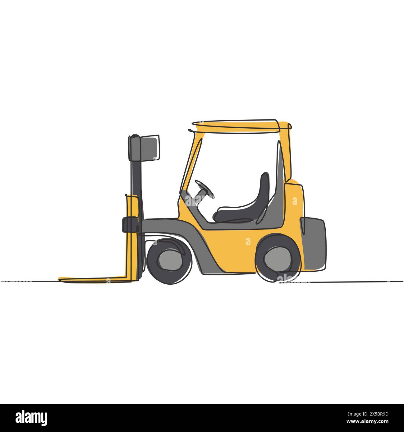 One continuous line drawing of metal forklift for lifting materials in ...