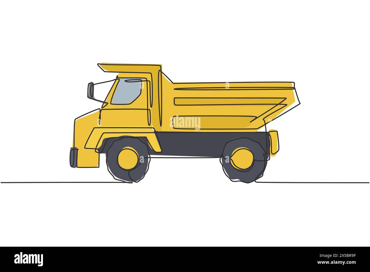 Single continuous line drawing of big dump truck for delivery coal ...