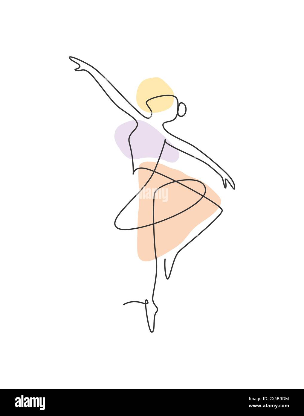 Single continuous line drawing ballerina in ballet motion dance style ...