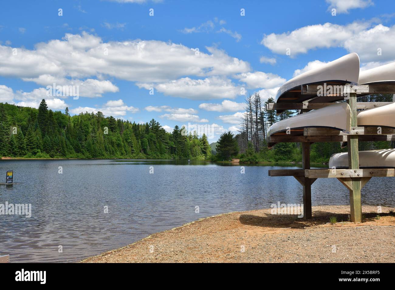 La Mauricie National Park Wapizagonke lake canoe rental station on a ...