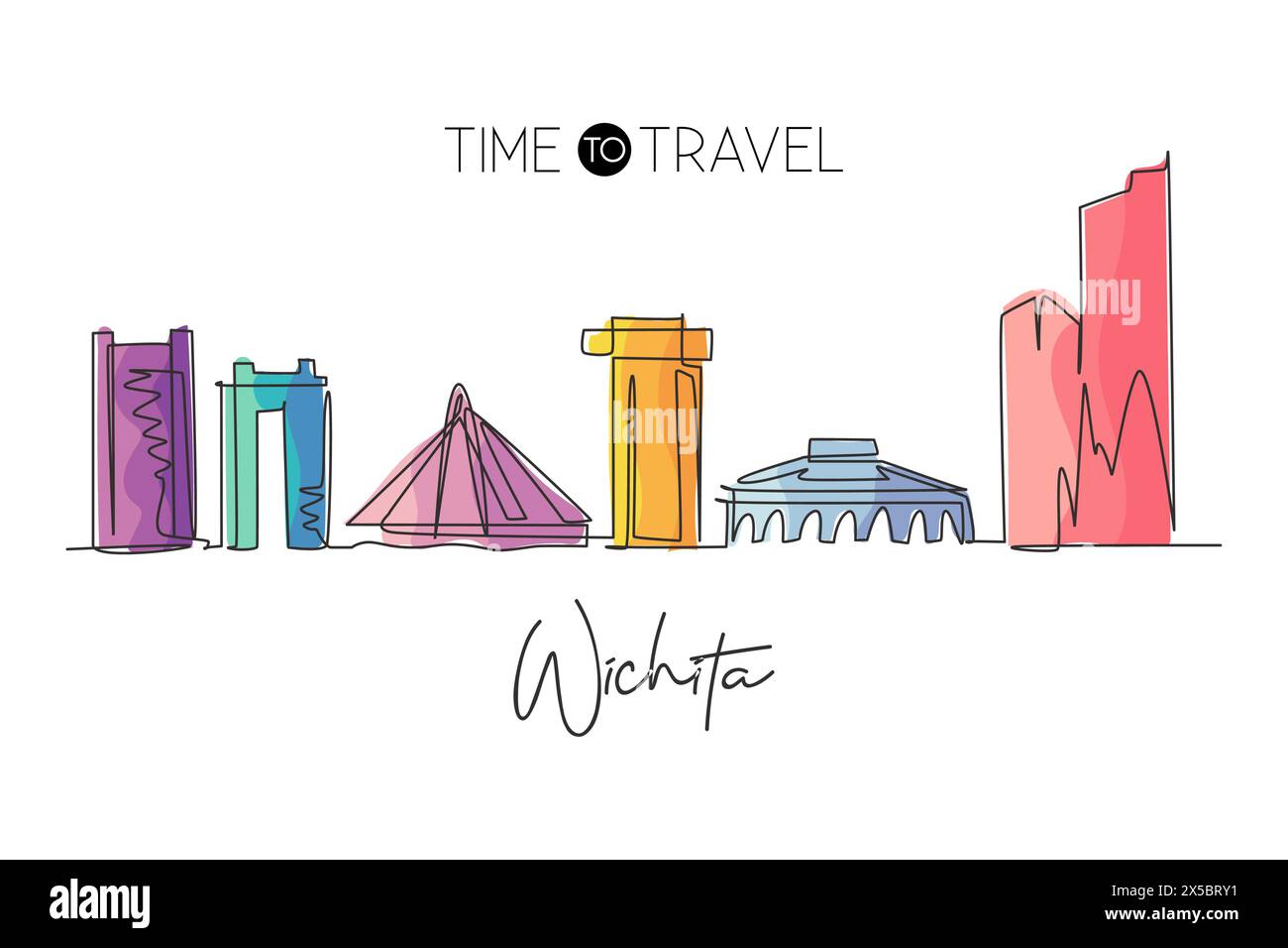 One continuous line drawing of Wichita city skyline, Kansas. World ...