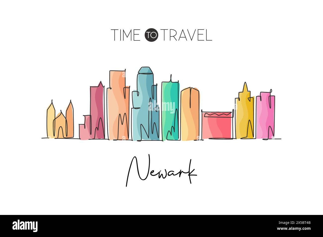 One continuous line drawing of Newark city skyline, New Jersey ...