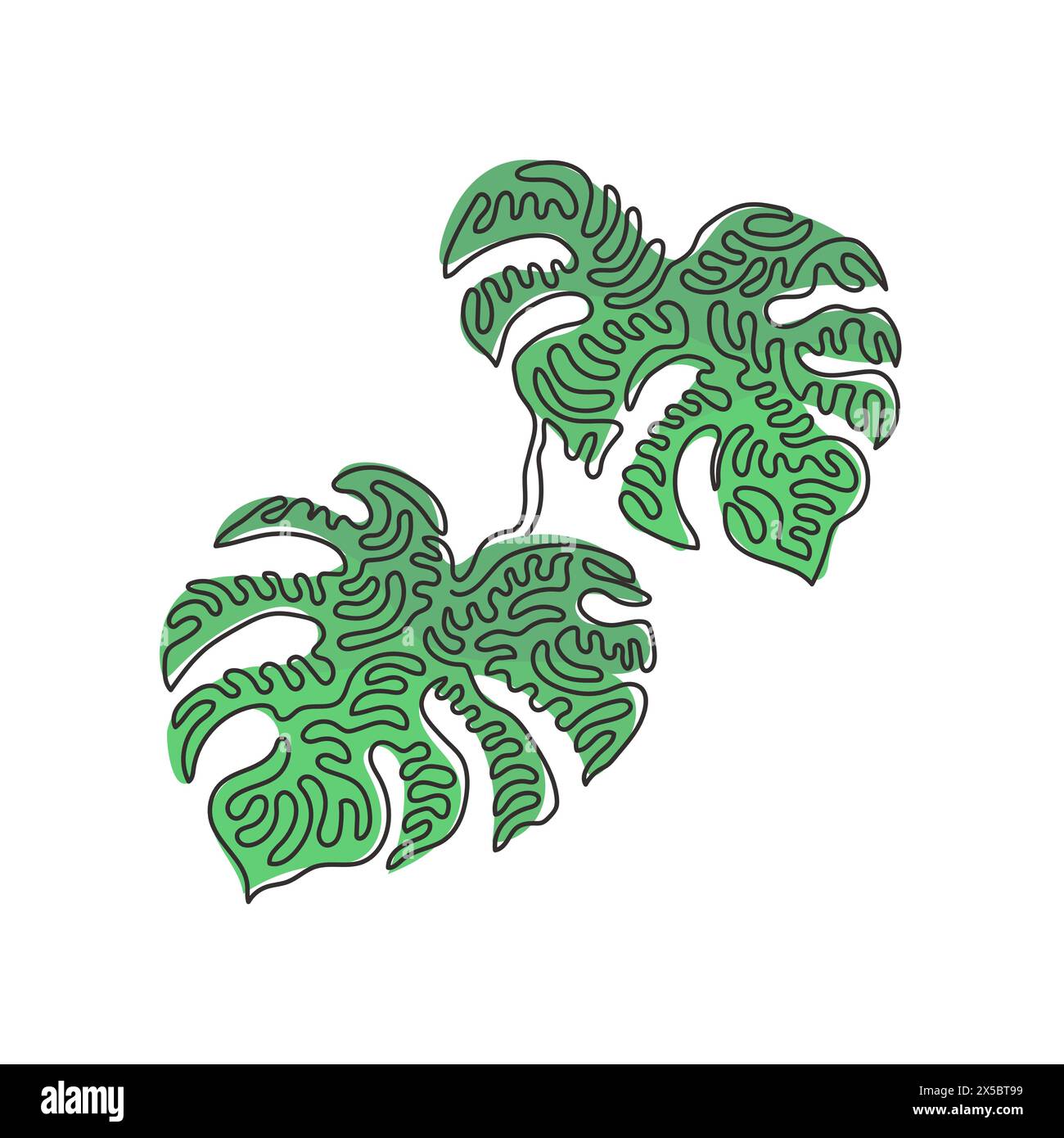 Single one line drawing monstera leaf. Tropical leaves minimalistic ...