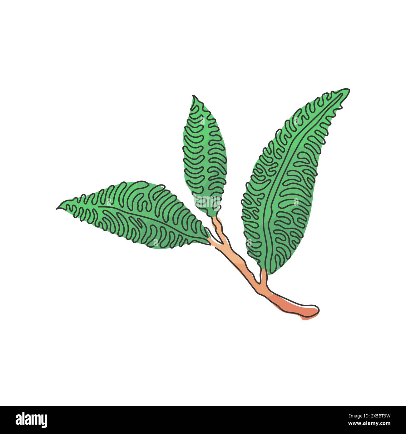 Single continuous line drawing healthy organic tea leaves for ...