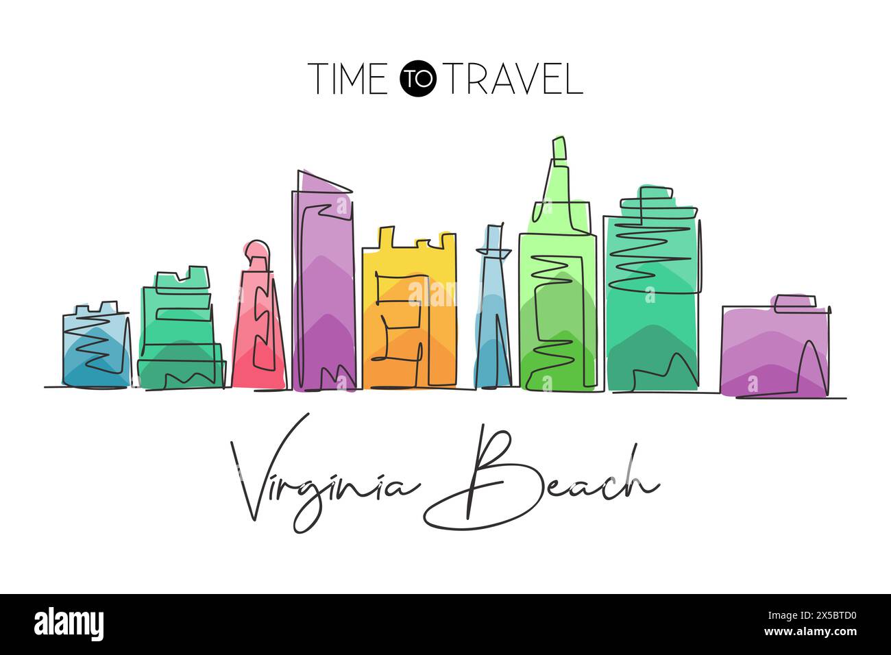 Single continuous line drawing of Virginia Beach city skyline, United ...