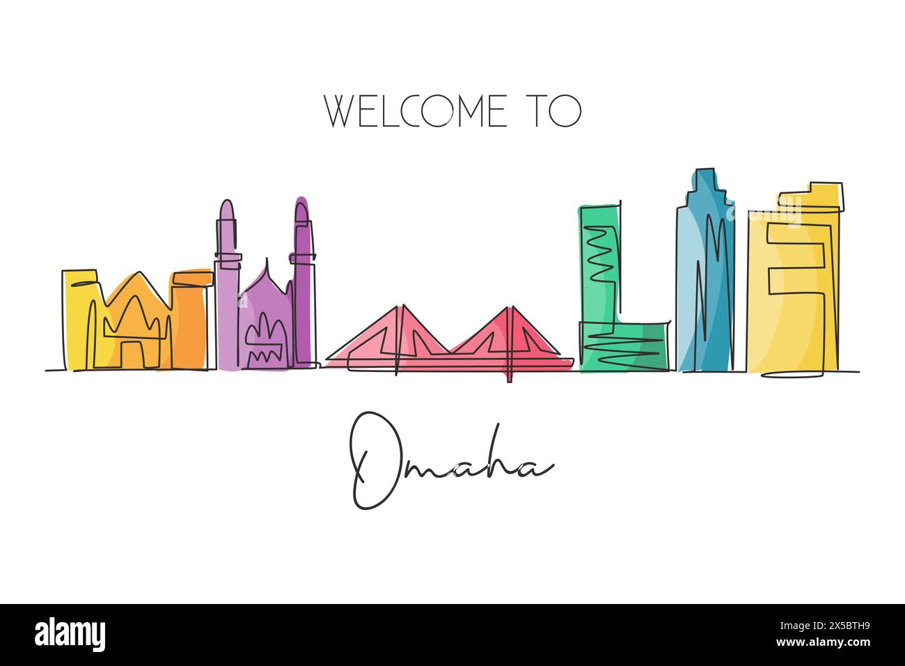 One continuous line drawing of Omaha city skyline, Nebraska. World ...