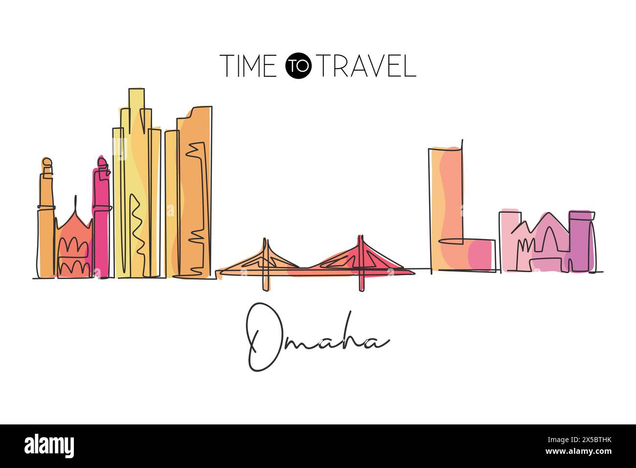 Single continuous line drawing of Omaha city skyline, Nebraska, United ...