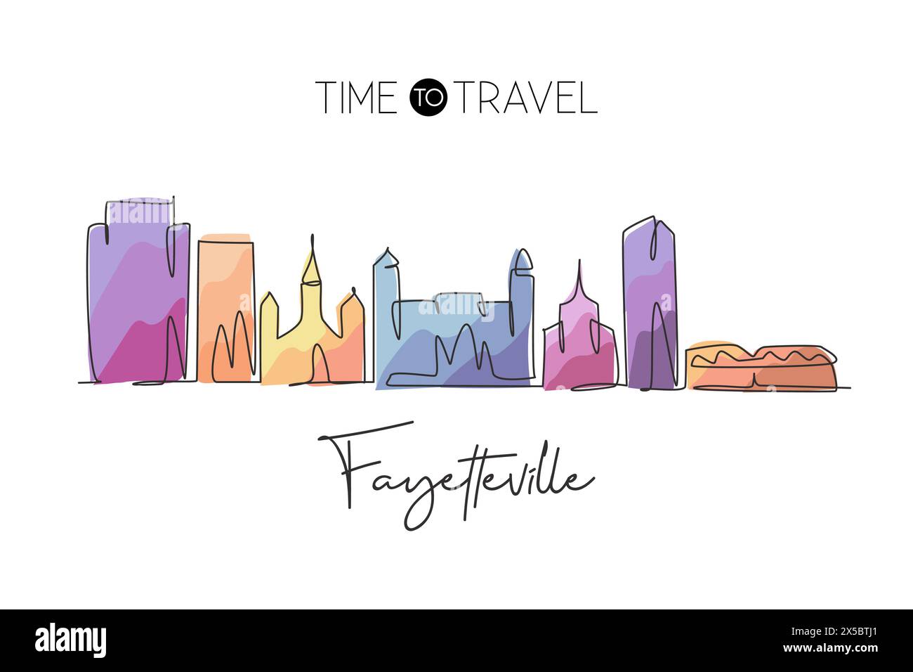 One single line drawing visit Fayetteville city skyline, North Carolina ...