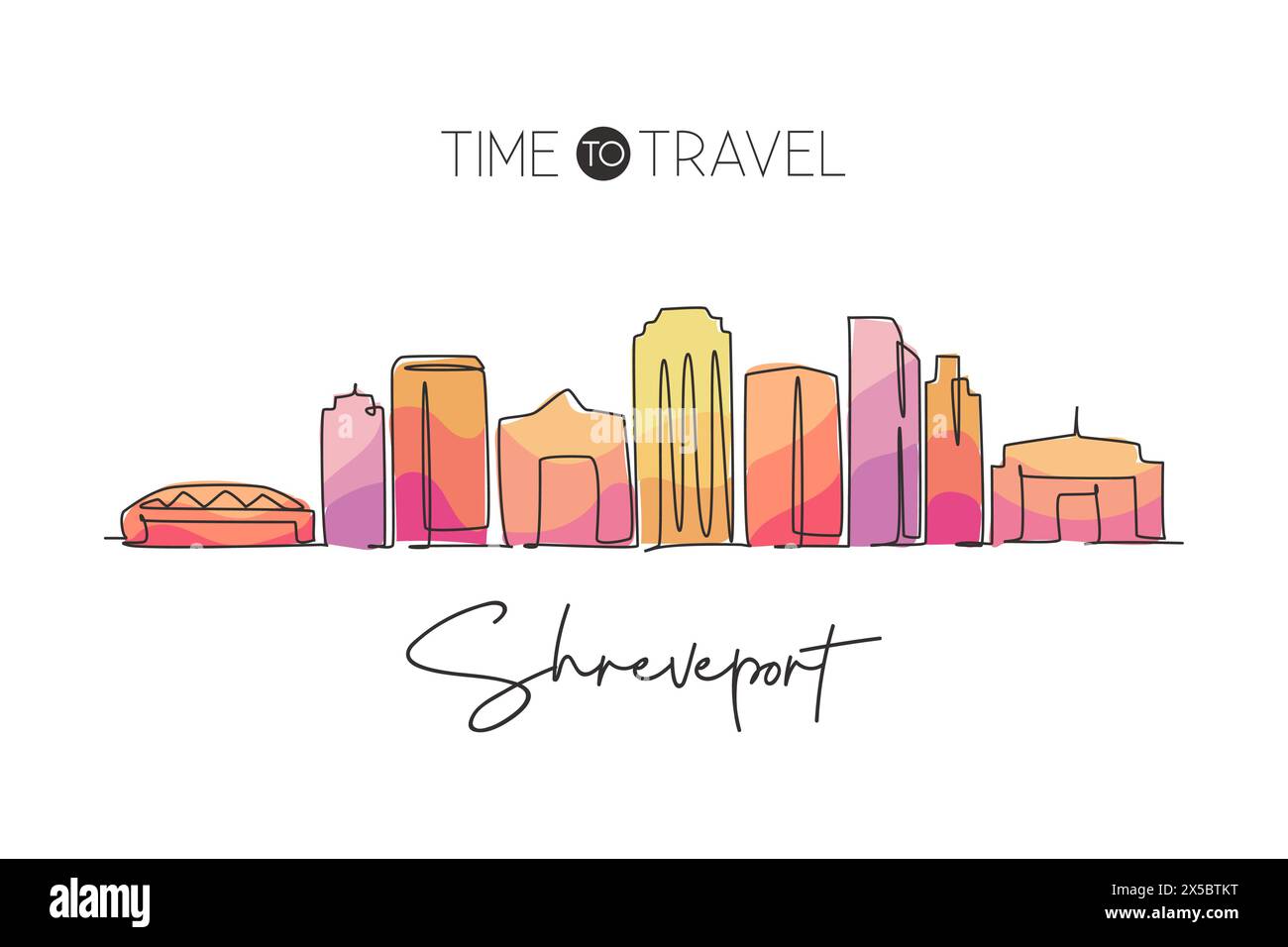 Single continuous line drawing of Shreveport skyline, Louisiana. Famous ...