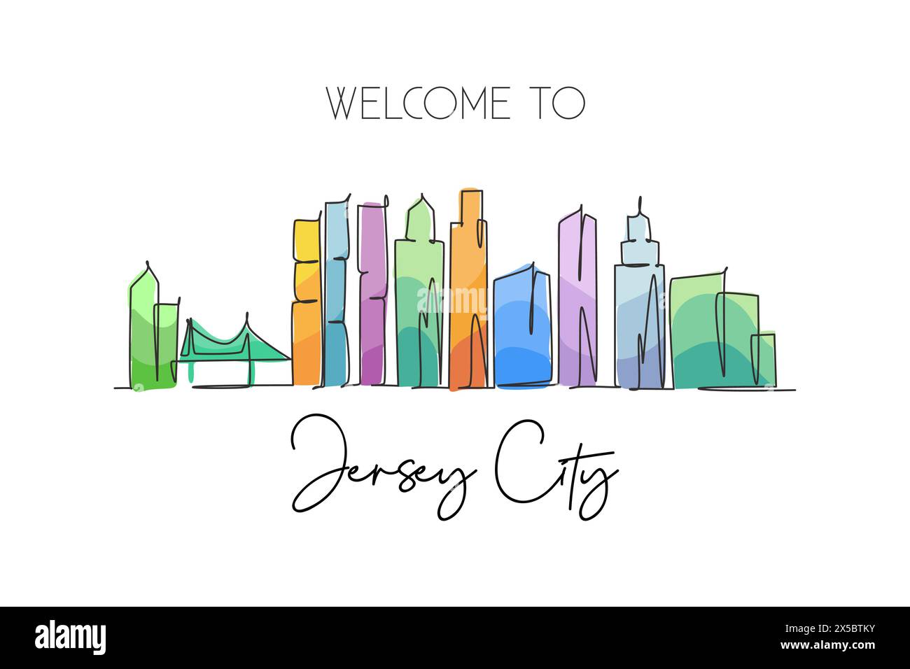 One continuous line drawing of Jersey City skyline, New Jersey ...