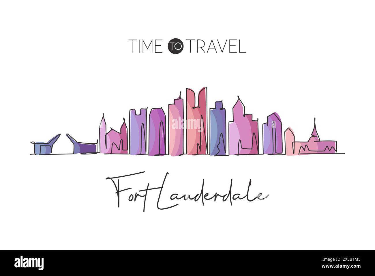 One single line drawing Fort Lauderdale city skyline Florida. World ...