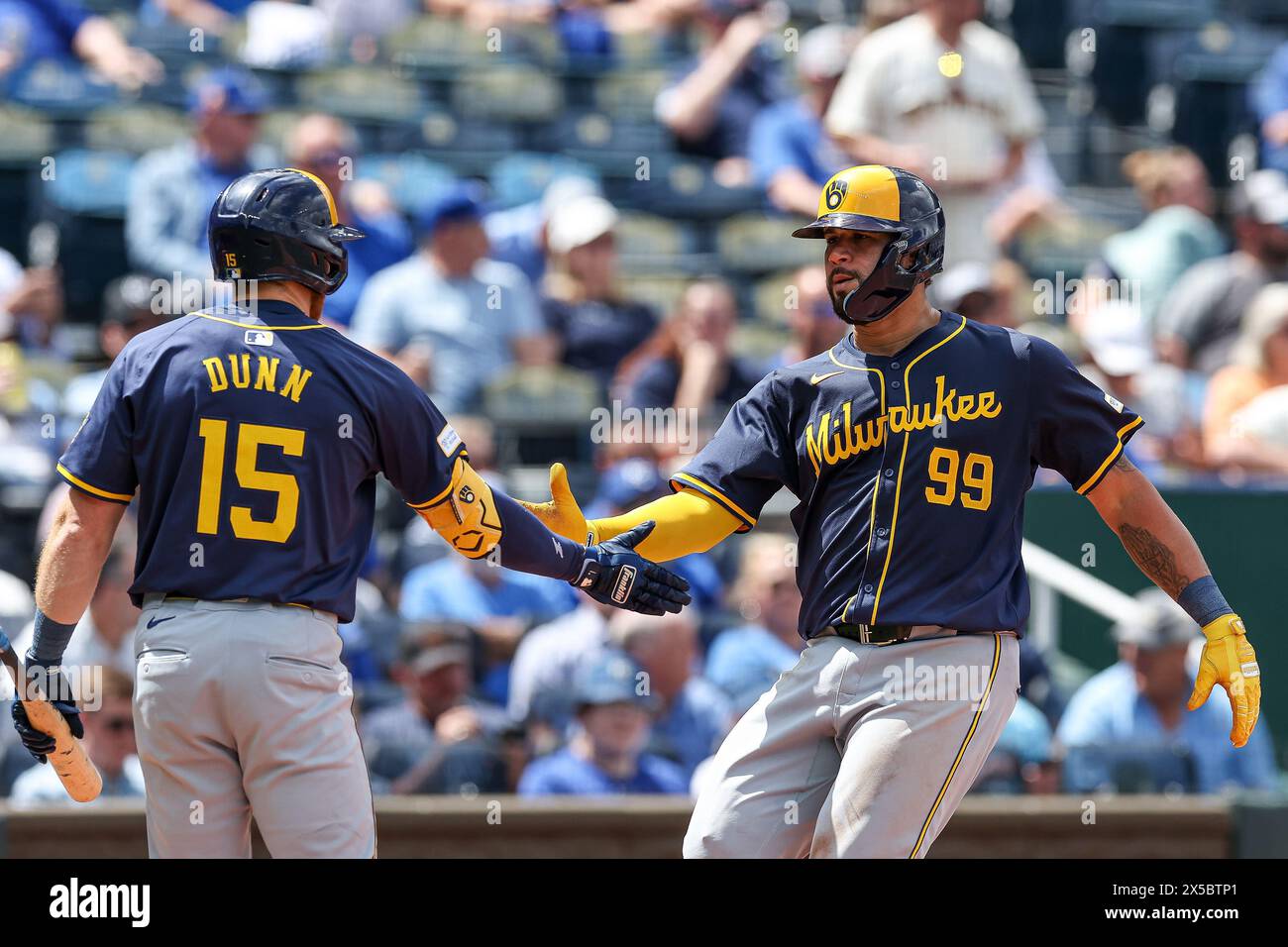 Kansas City, MO, USA. 8th May, 2024. Milwaukee Brewers first baseman ...