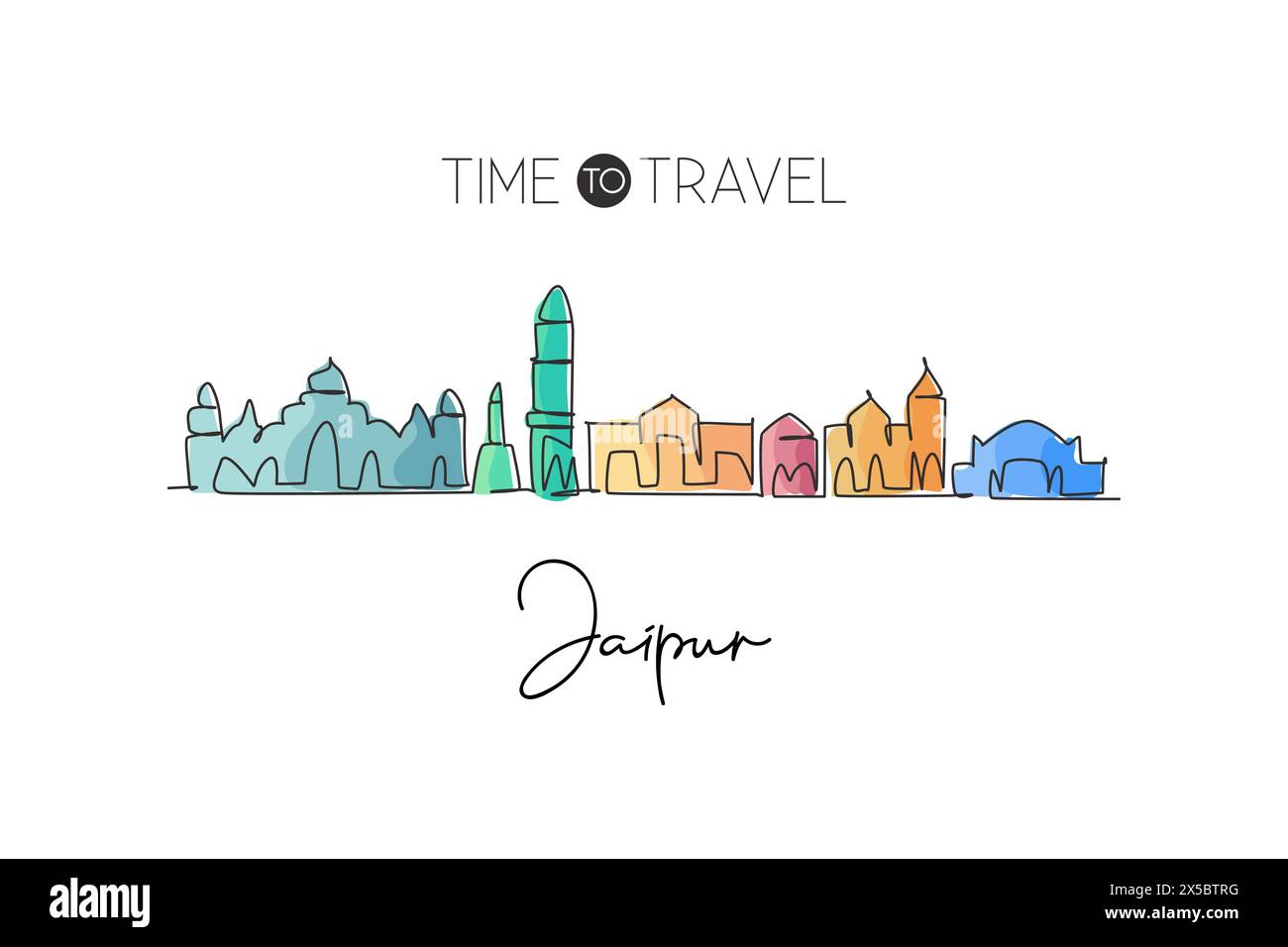 One continuous line drawing of Jaipur city skyline, India. Beautiful ...