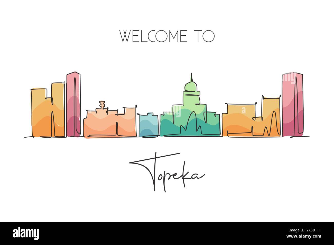 One continuous line drawing of Topeka city skyline, Kansas. Beautiful ...