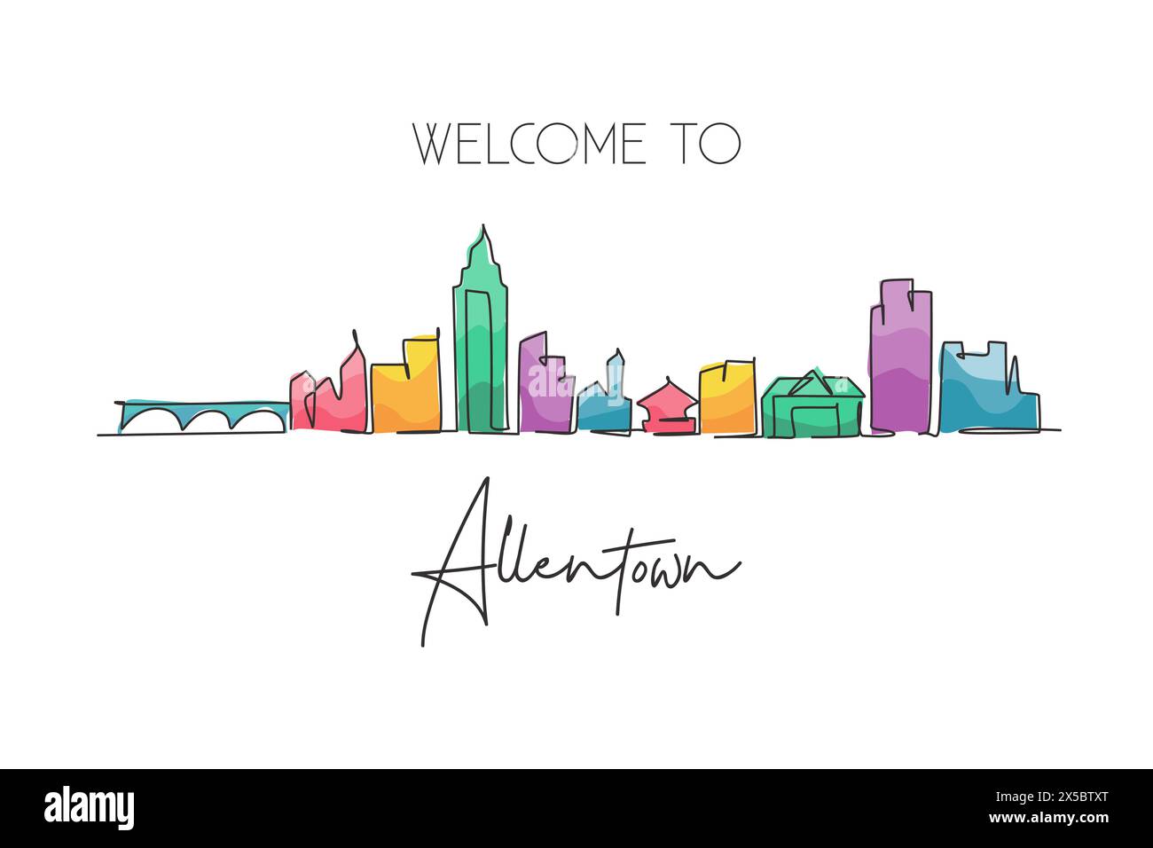 One single line drawing Allentown city skyline, Pennsylvania. World ...