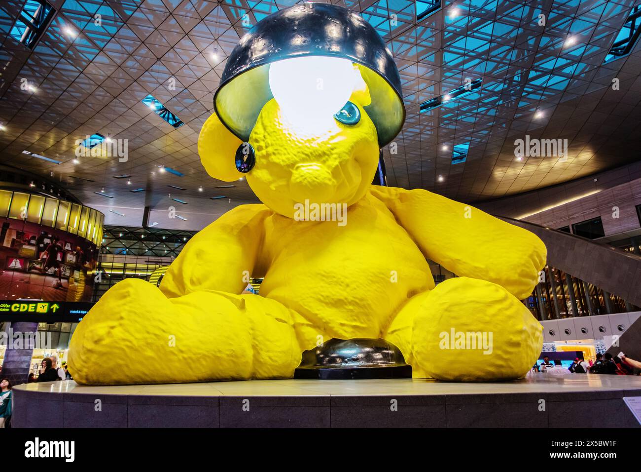 Doha, Qatar 31 January 23. Hamad International Airport, Lamp big yellow ...