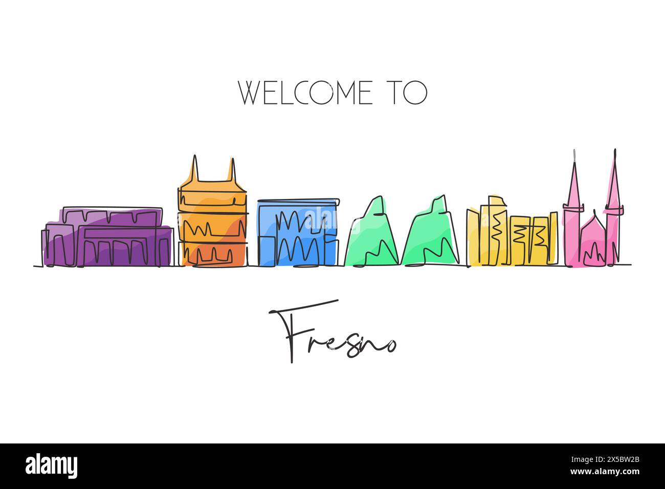 One continuous line drawing of Mesa city skyline, California. World ...