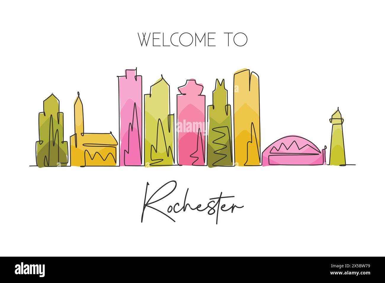 One single line drawing visit Rochester city skyline, New York State ...