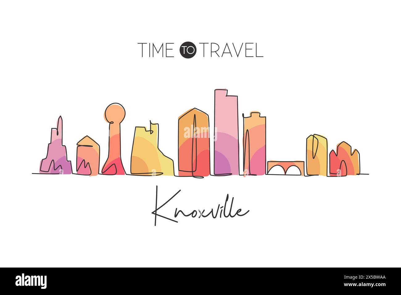 One continuous line drawing of Knoxville city skyline, Tennessee ...