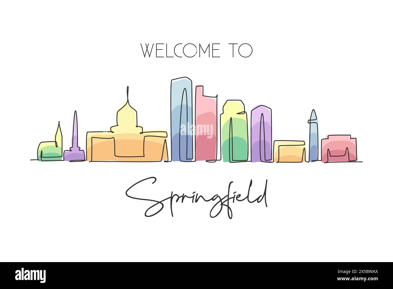 One continuous line drawing Springfield city skyline, Illinois ...