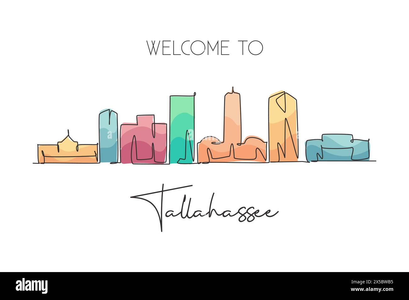 One single line drawing Tallahassee city skyline, Florida. World ...