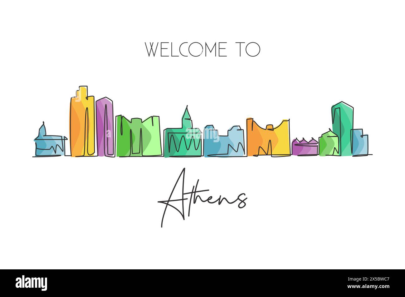 One continuous line drawing of Athens city skyline, Georgia. Beautiful ...