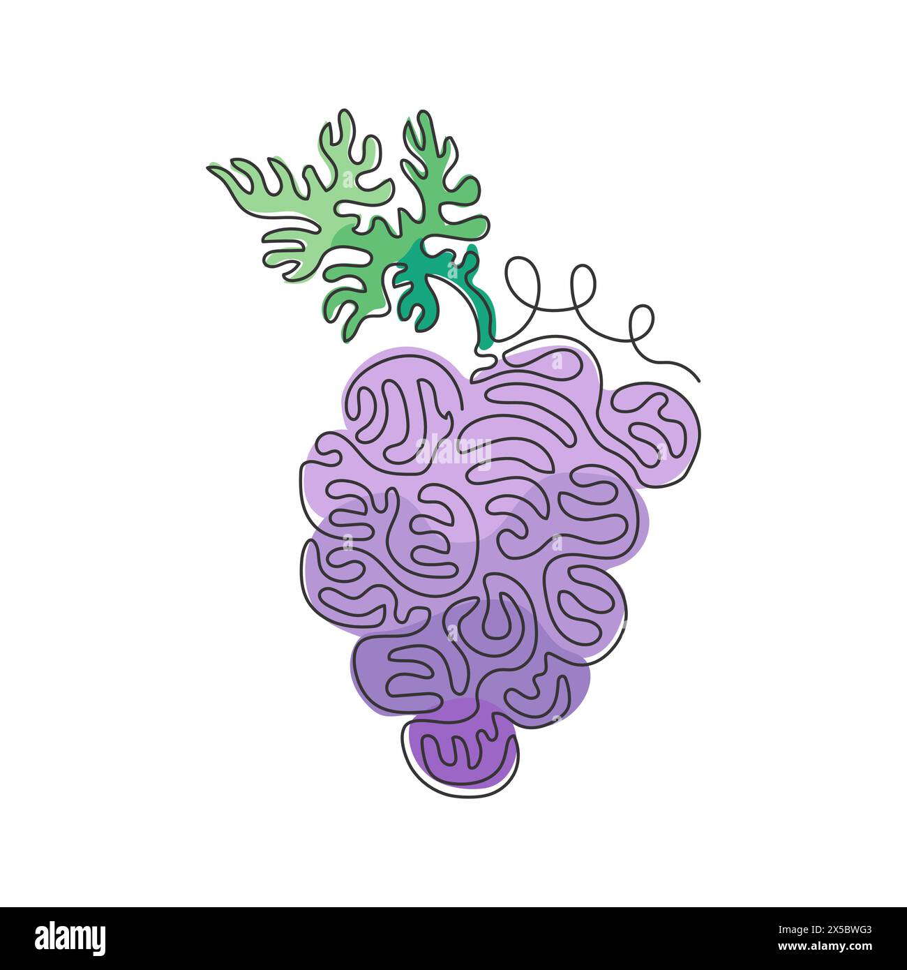 Single continuous line drawing healthy organic grapes for vineyard logo ...