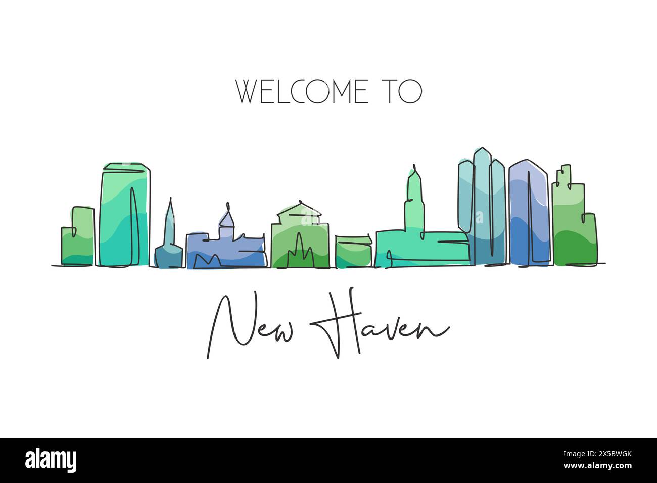 One single line drawing New Haven city skyline, Connecticut. World ...