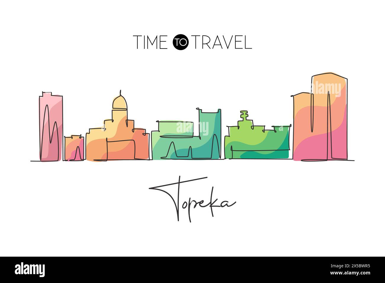 One single line drawing Topeka city skyline, Kansas. World historical ...