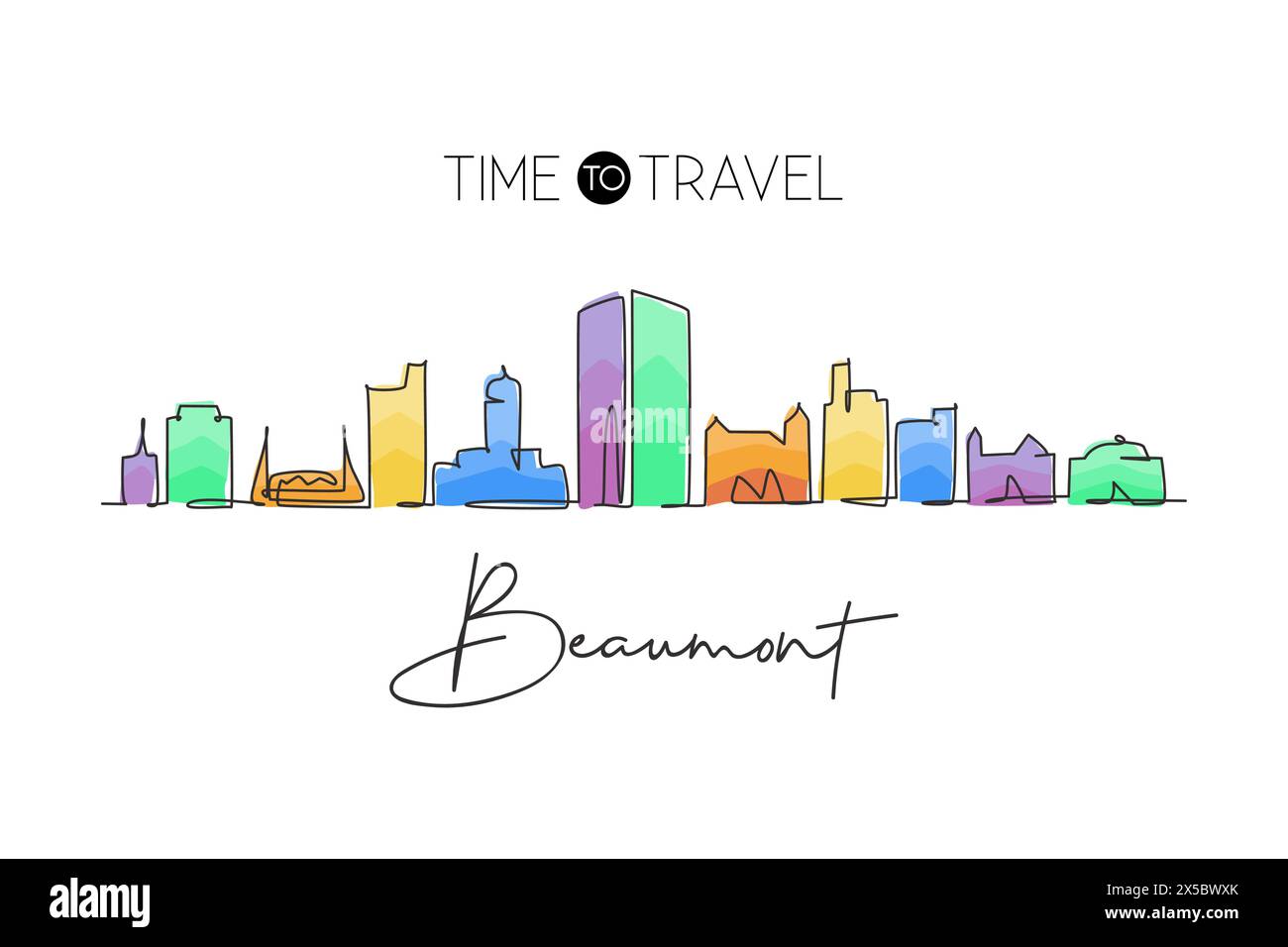 One single line drawing Beaumont city skyline, Texas. World historical ...