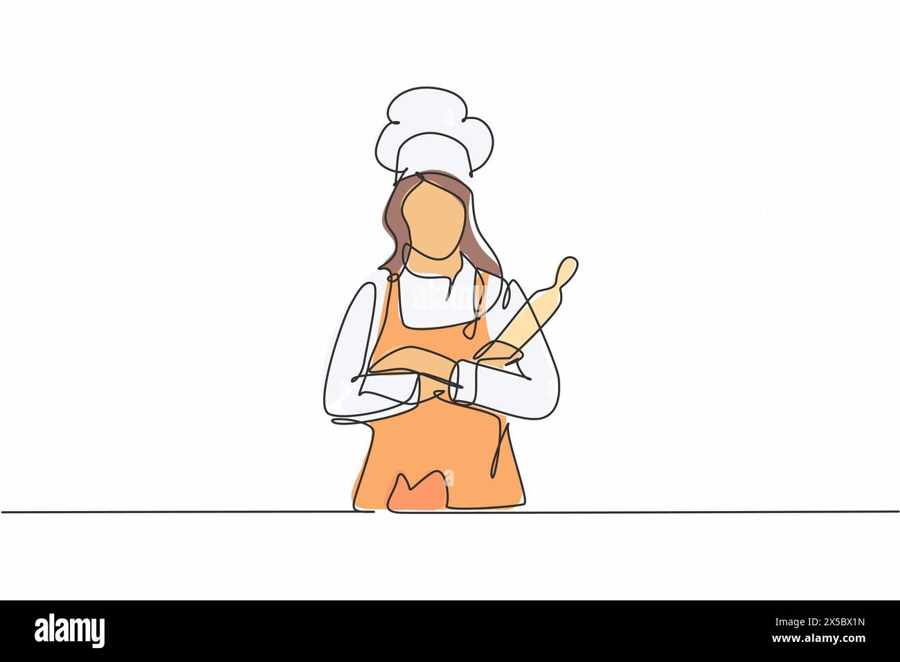 Continuous one line drawing of young attractive beauty female chef ...