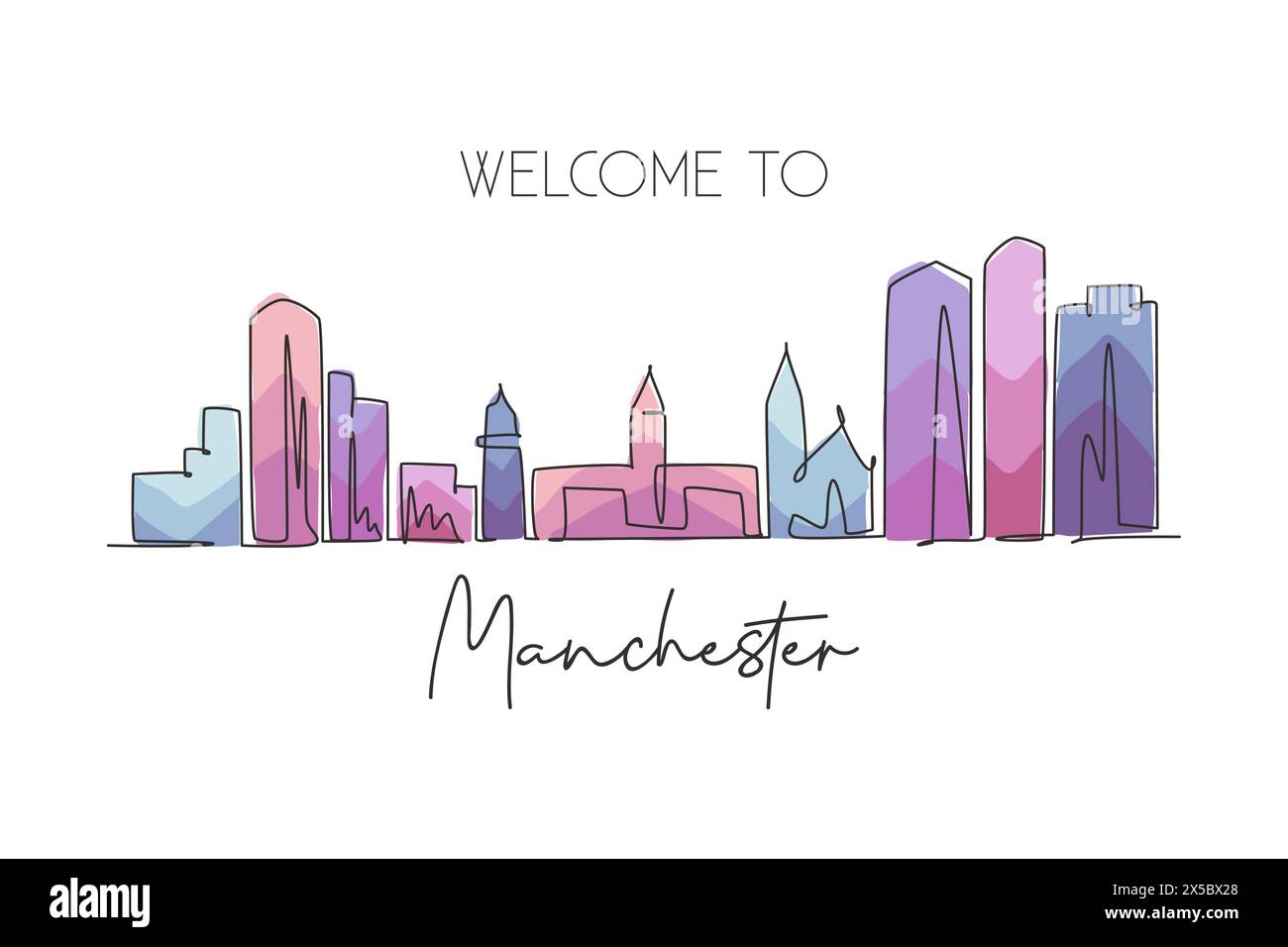 One single line drawing Manchester city skyline, New Hampshire. World ...