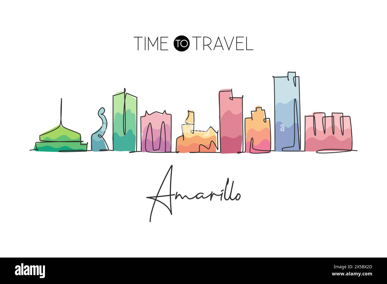 One continuous line drawing of Amarillo city skyline, Texas. Beautiful ...