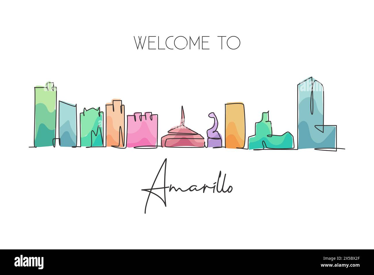 One single line drawing visit Amarillo city skyline, Texas. World ...