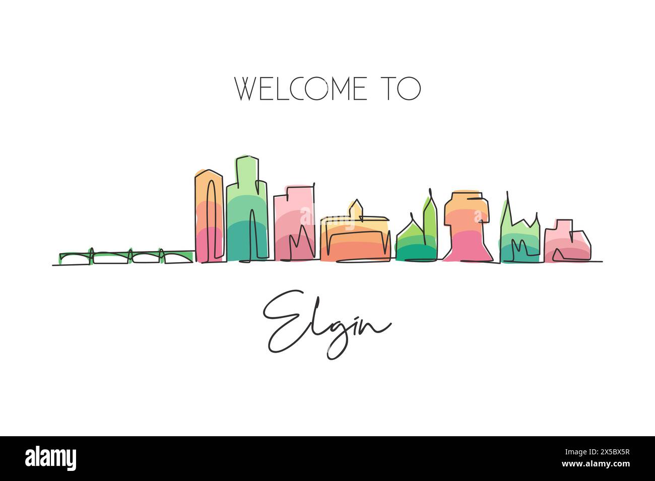 One single line drawing Elgin city skyline, Illinois. World historical ...