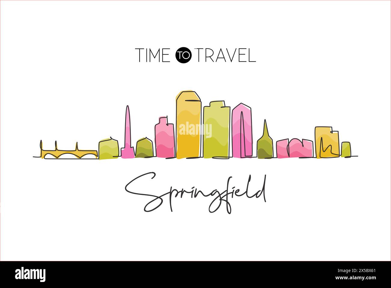 One continuous line drawing Springfield city skyline, Massachusetts ...