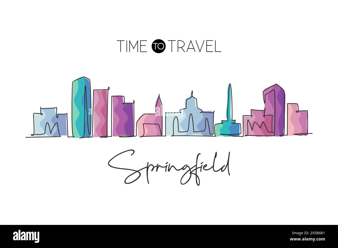 One single line drawing Springfield city skyline, Illinois. World ...