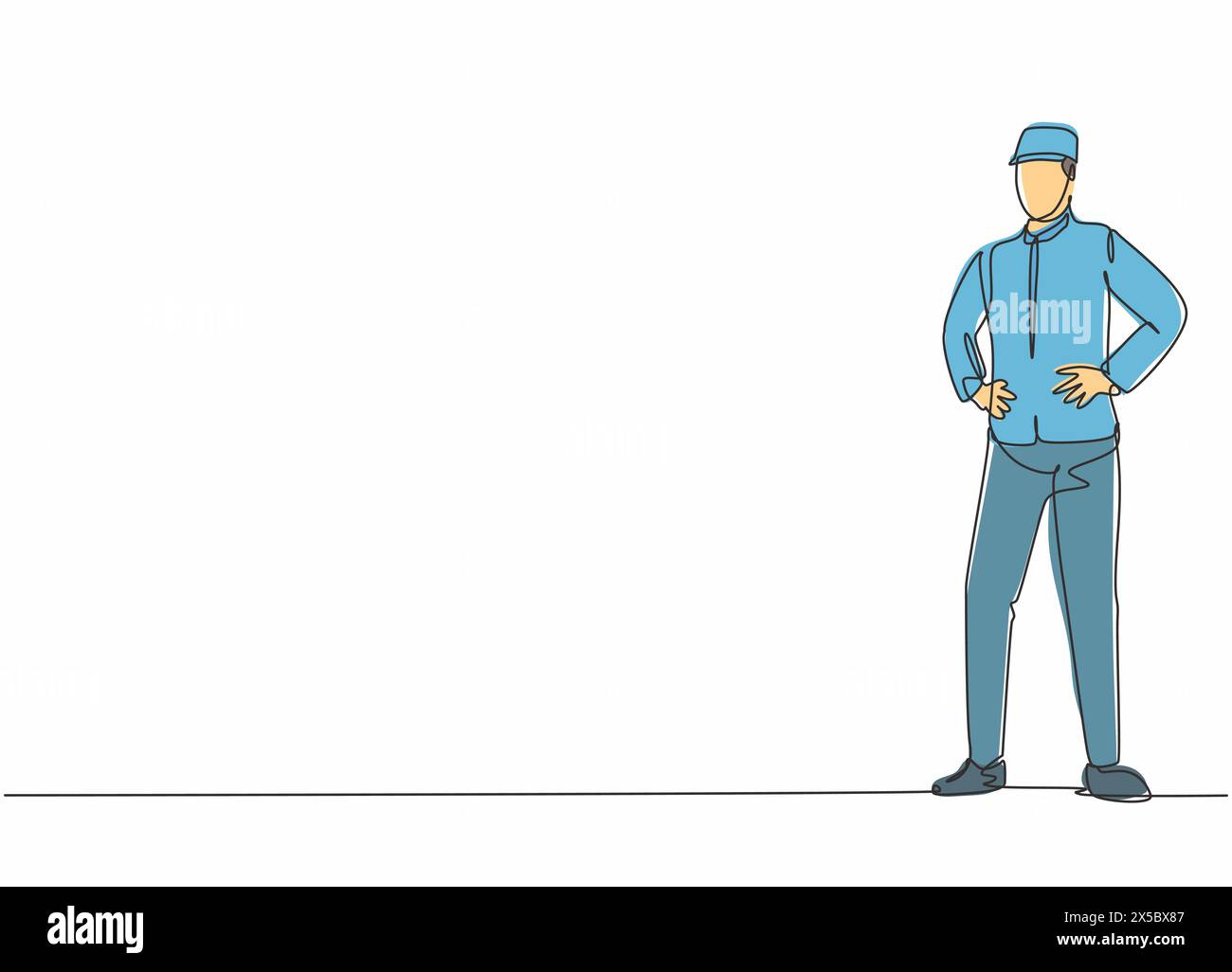 Continuous one line drawing of young handsome doorman pose standing and ...