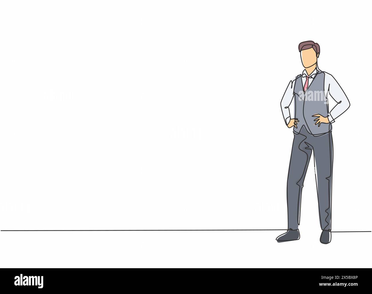 Single one line drawing of young male flight attendant pose standing at ...