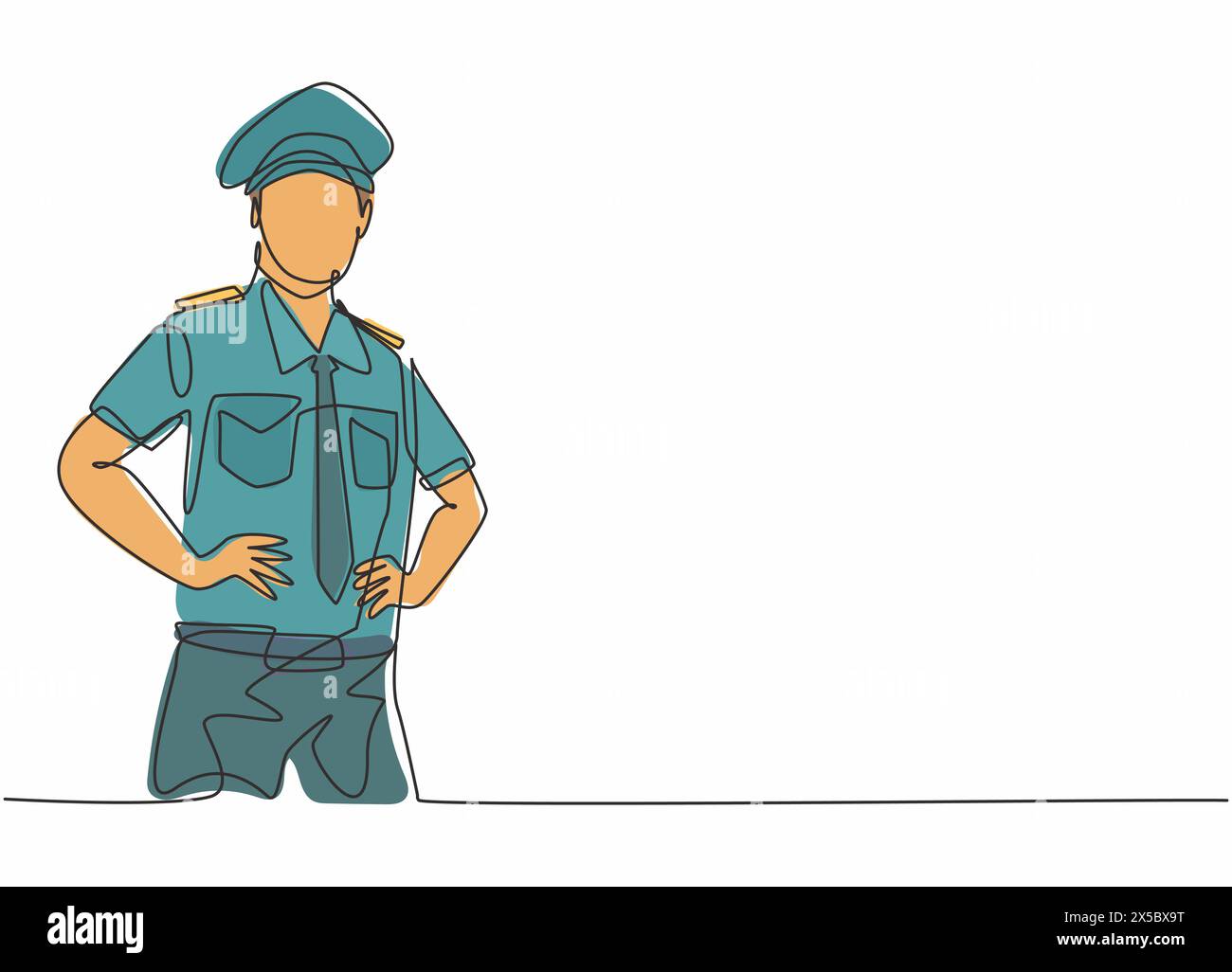 Continuous one line drawing of young captain pilot pose wearing uniform ...