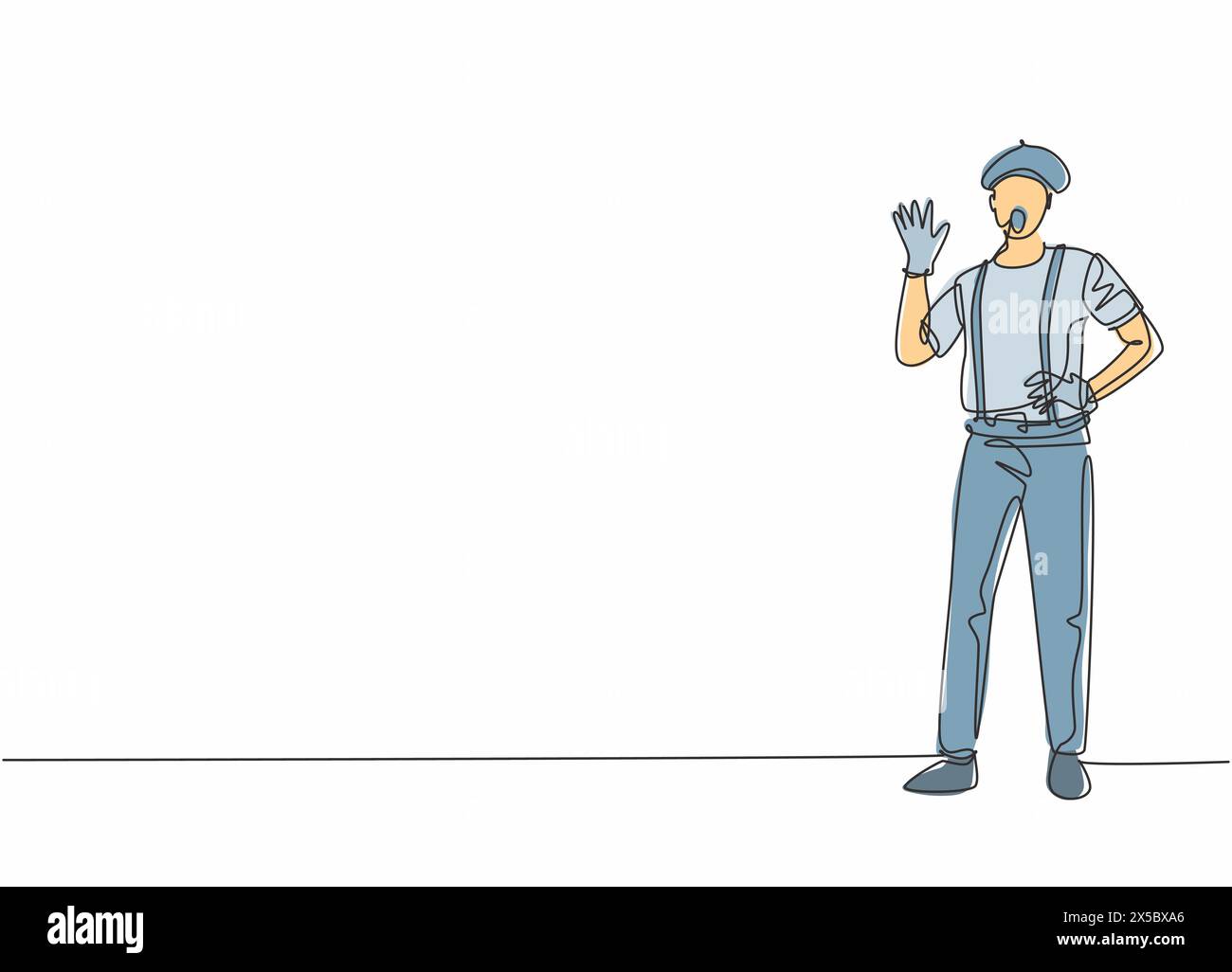 Single one line drawing of young man pantomime artist pose standing ...