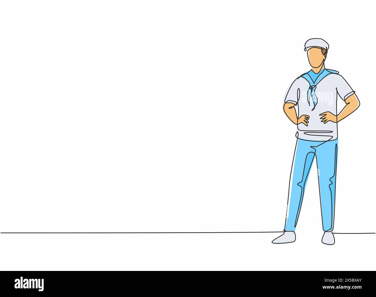 Single continuous line drawing of young handsome sailor man pose ...