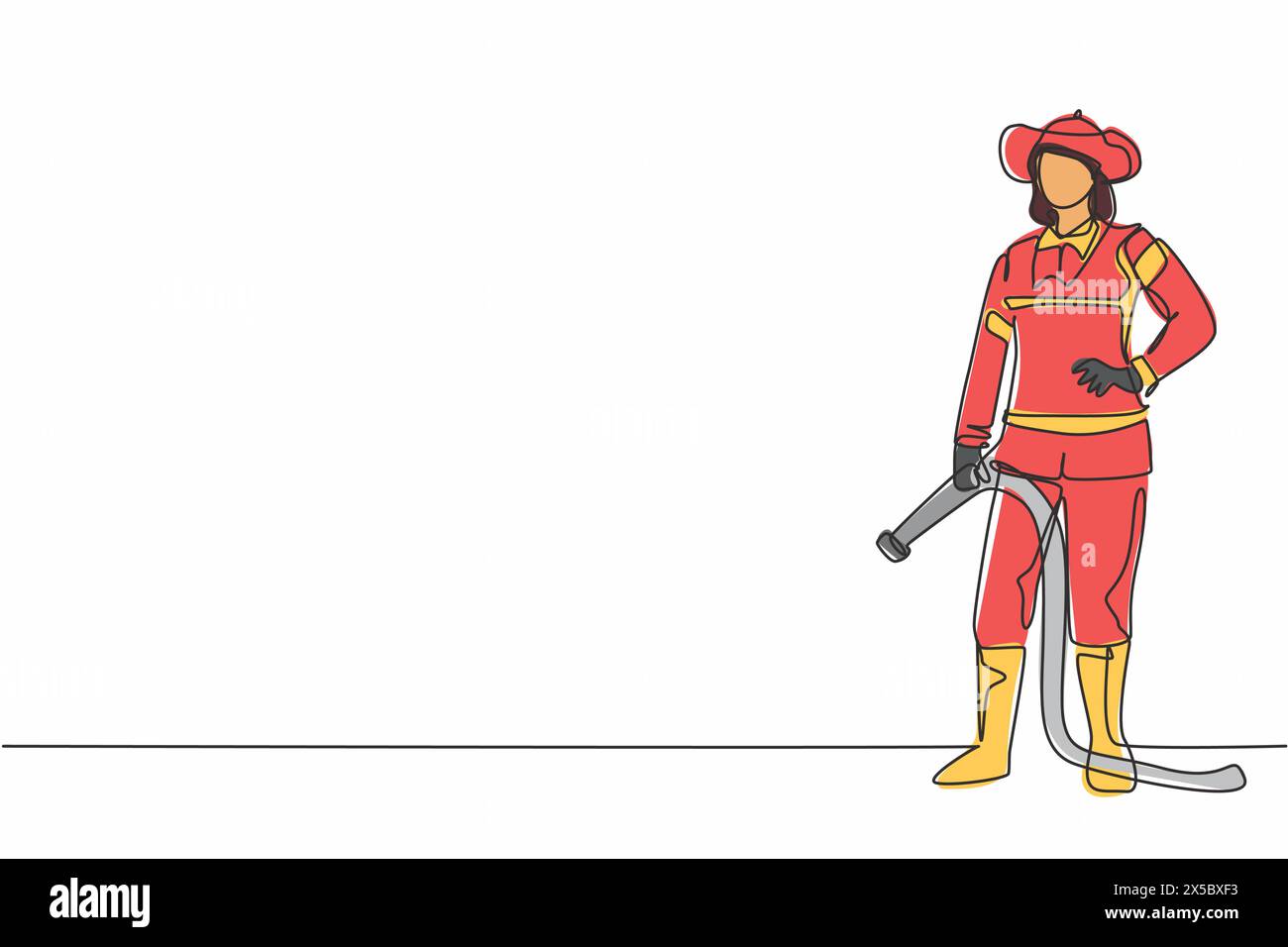 Continuous one line drawing of young beautiful female firefighter with ...