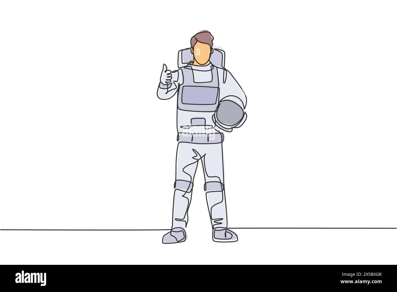 Single continuous line drawing astronaut stands with thumbs-up gesture ... Single continuous line drawing astronaut stands with thumbs-up gesture ...